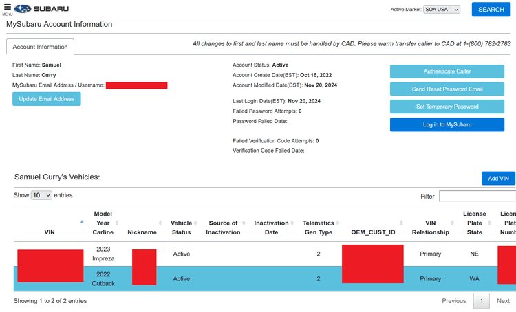 Hacking Subaru: Tracking and Controlling Cars via the STARLINK Admin Panel